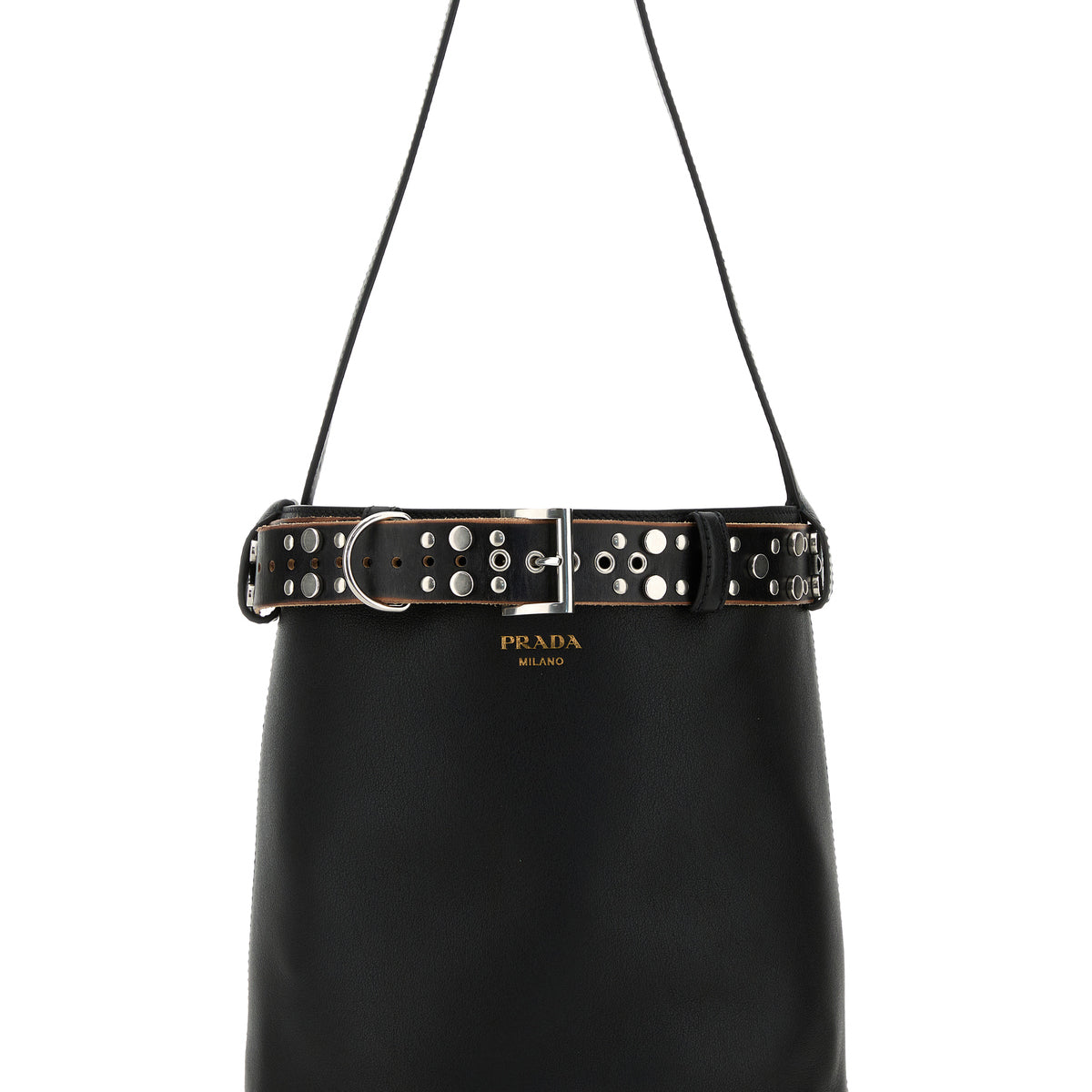 Borsa a secchiello Prada Buckle in pelle nera – G&B