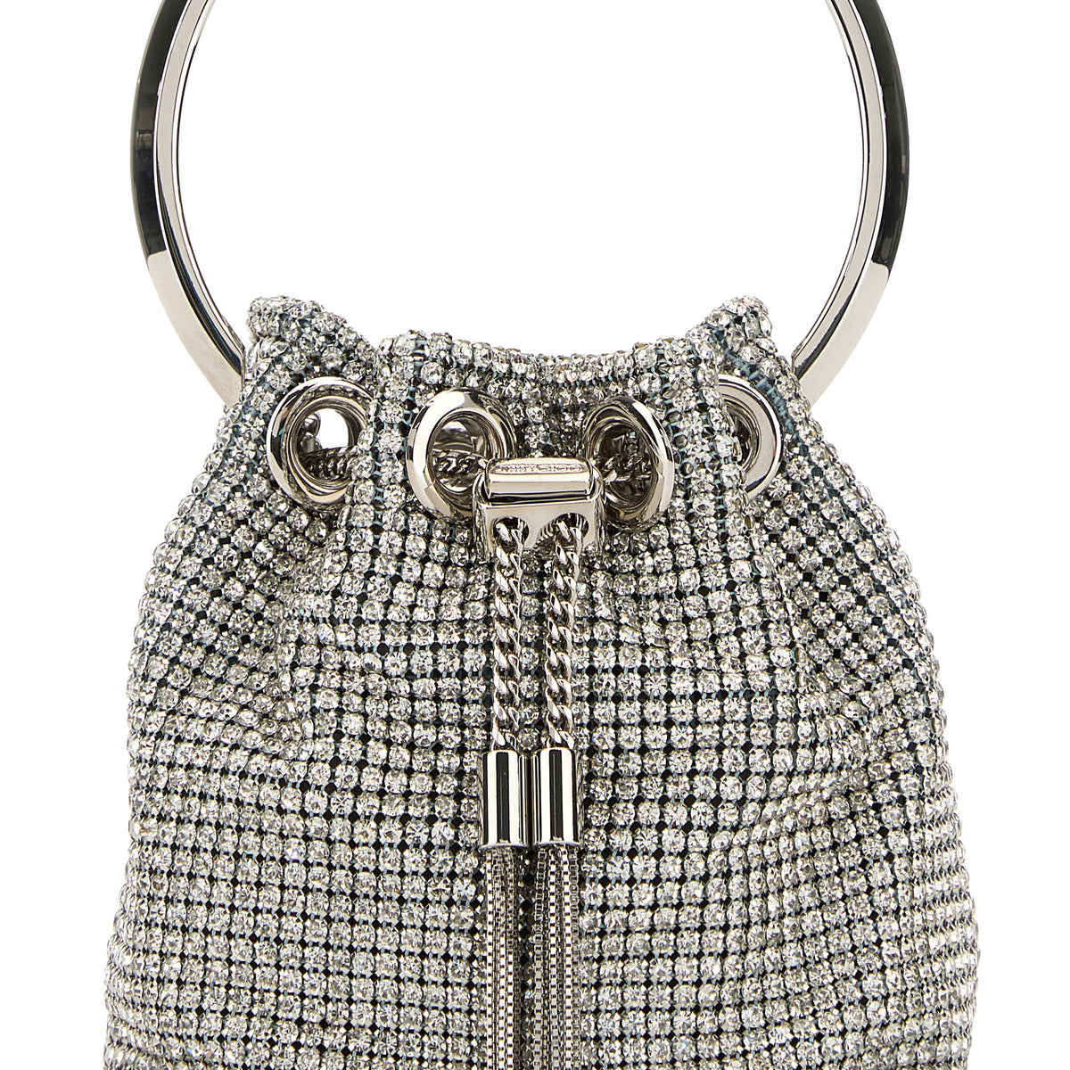 Silver rhinestone mesh micro Bon Bon bucket bag – G&B