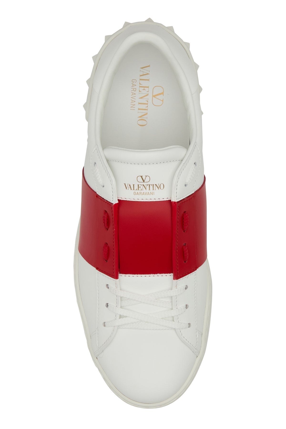 White leather Open sneakers with red band – G&B