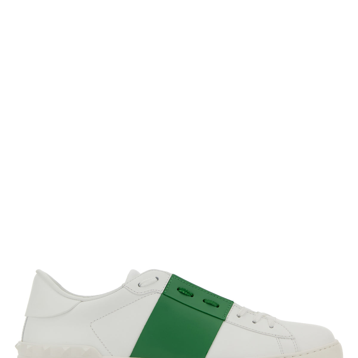 White leather Open sneakers with green band – G&B
